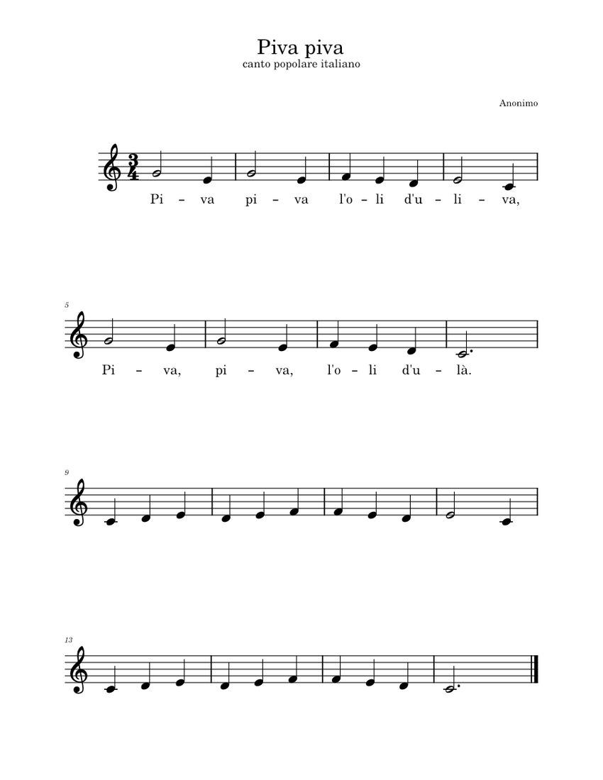 Piva piva Sheet Music for Piano (Solo) Easy | MuseScore.com
