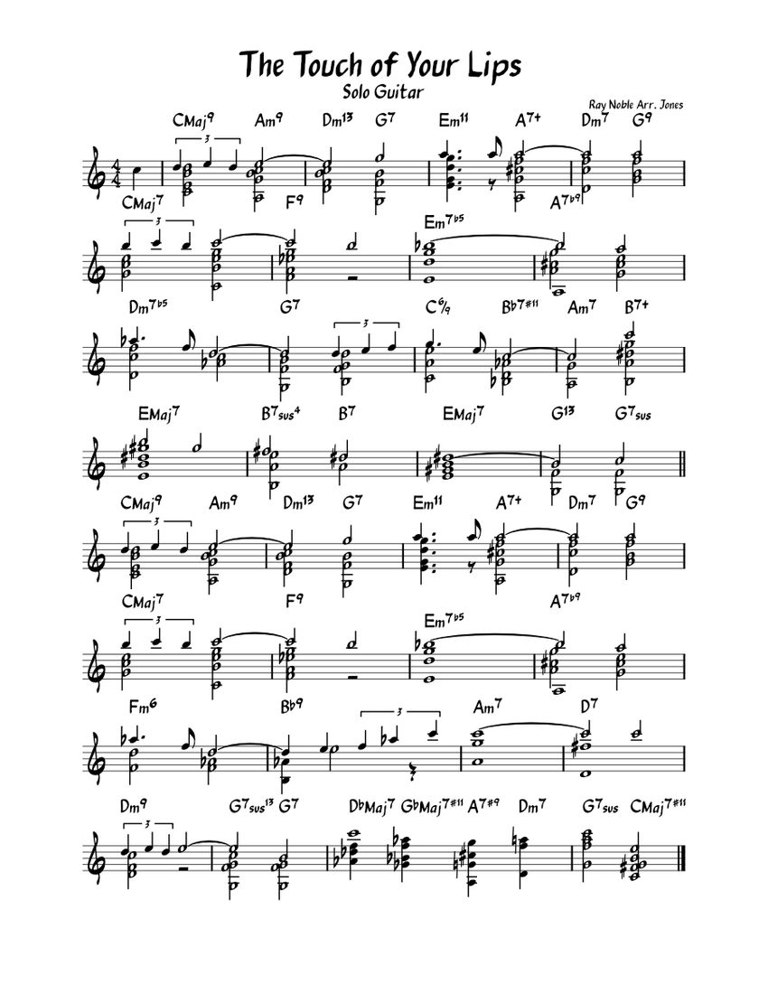 The Touch Of Your Lips – Ray Noble (for Solo Guitar) Sheet Music with ...