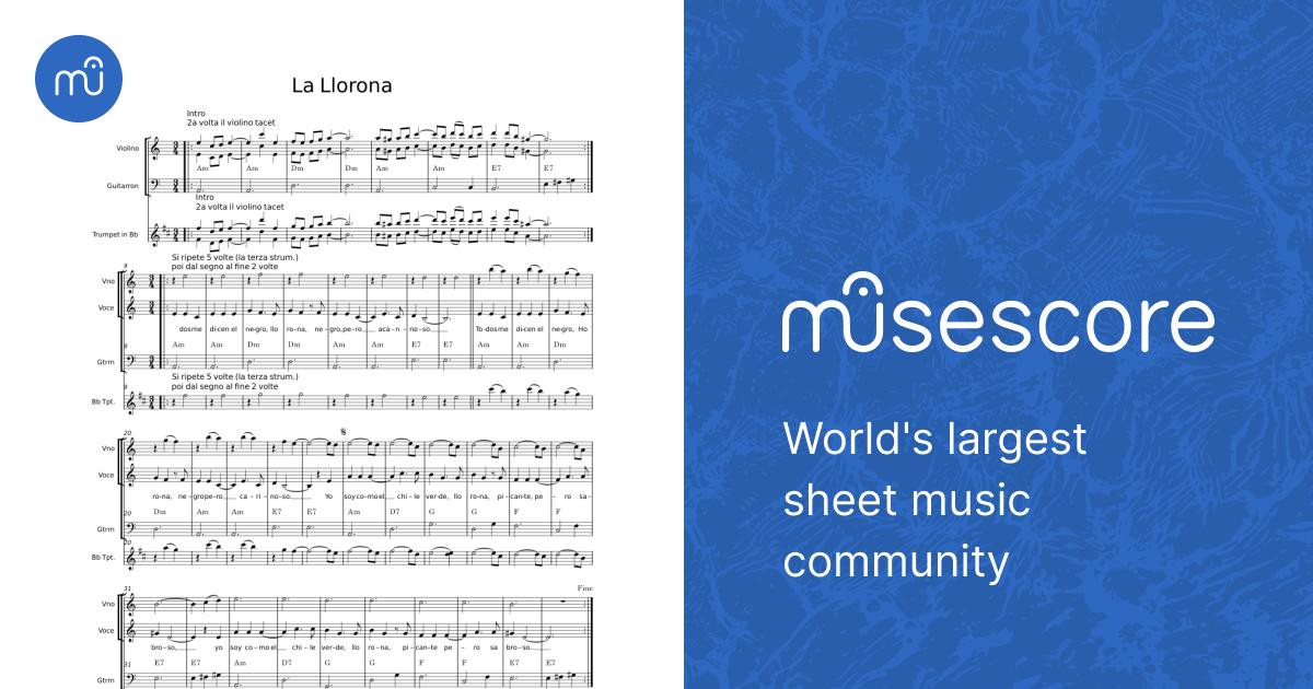 La Llorona Sheet music for Violin, Guitar, Trumpet other, Voice (other ...