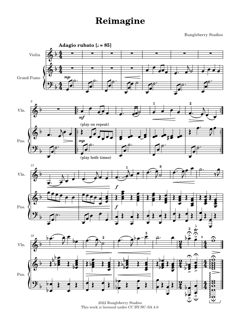 Reimagine Sheet music for Piano, Violin (Solo) | Musescore.com