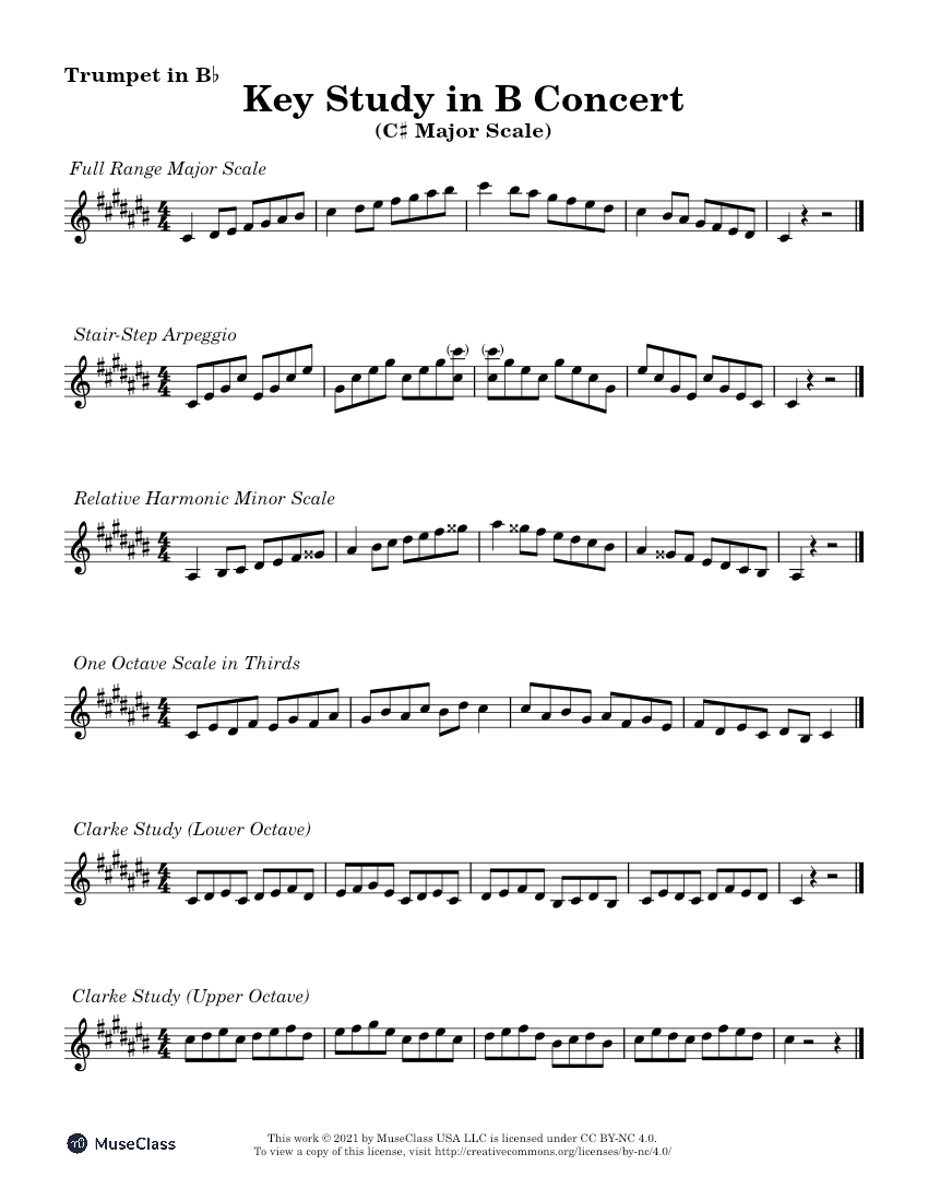 Key Study in C# Major for Trumpet Sheet Music for Trumpet in b-flat ...