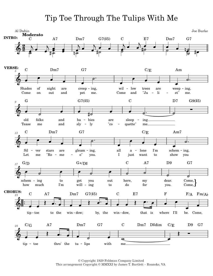 Tip Toe Through The Tulips With Me [lead sheet] Sheet Music with Chords ...
