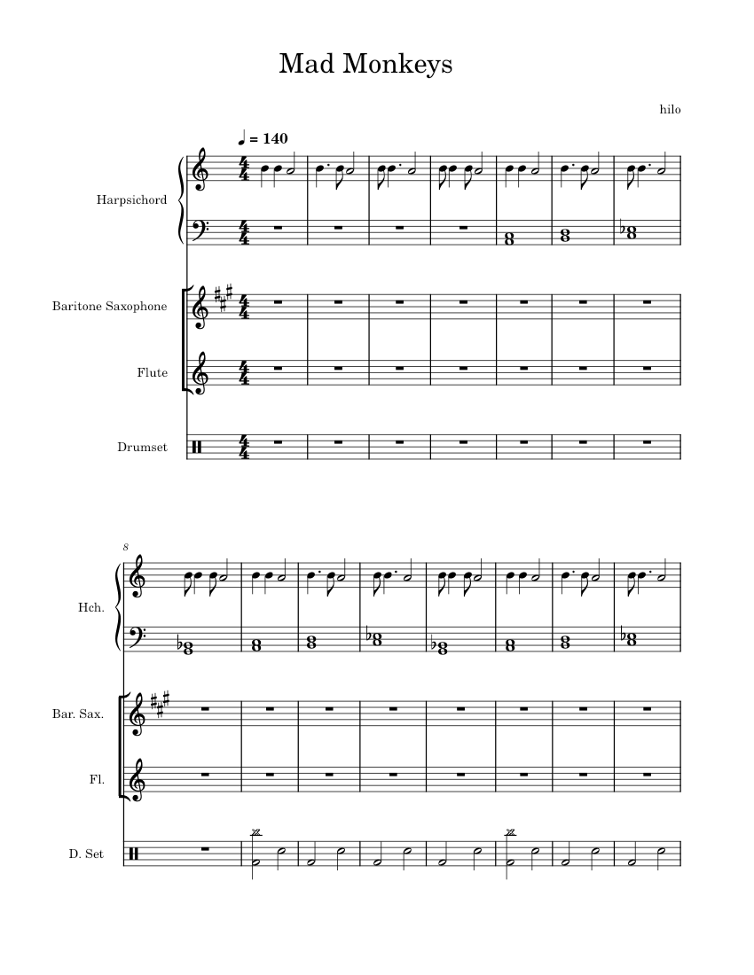 Mad Monkeys - hilo Sheet Music for Harpsichord, Flute, Saxophone ...