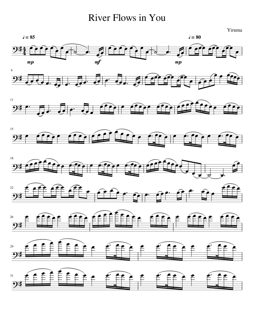 River Flows in You Sheet Music for Cello (Solo) | MuseScore.com