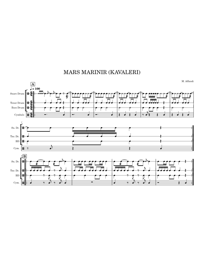 Mars Marinir (Kavaleri) – M. Affandi Sheet Music for Snare drum, Crash ...