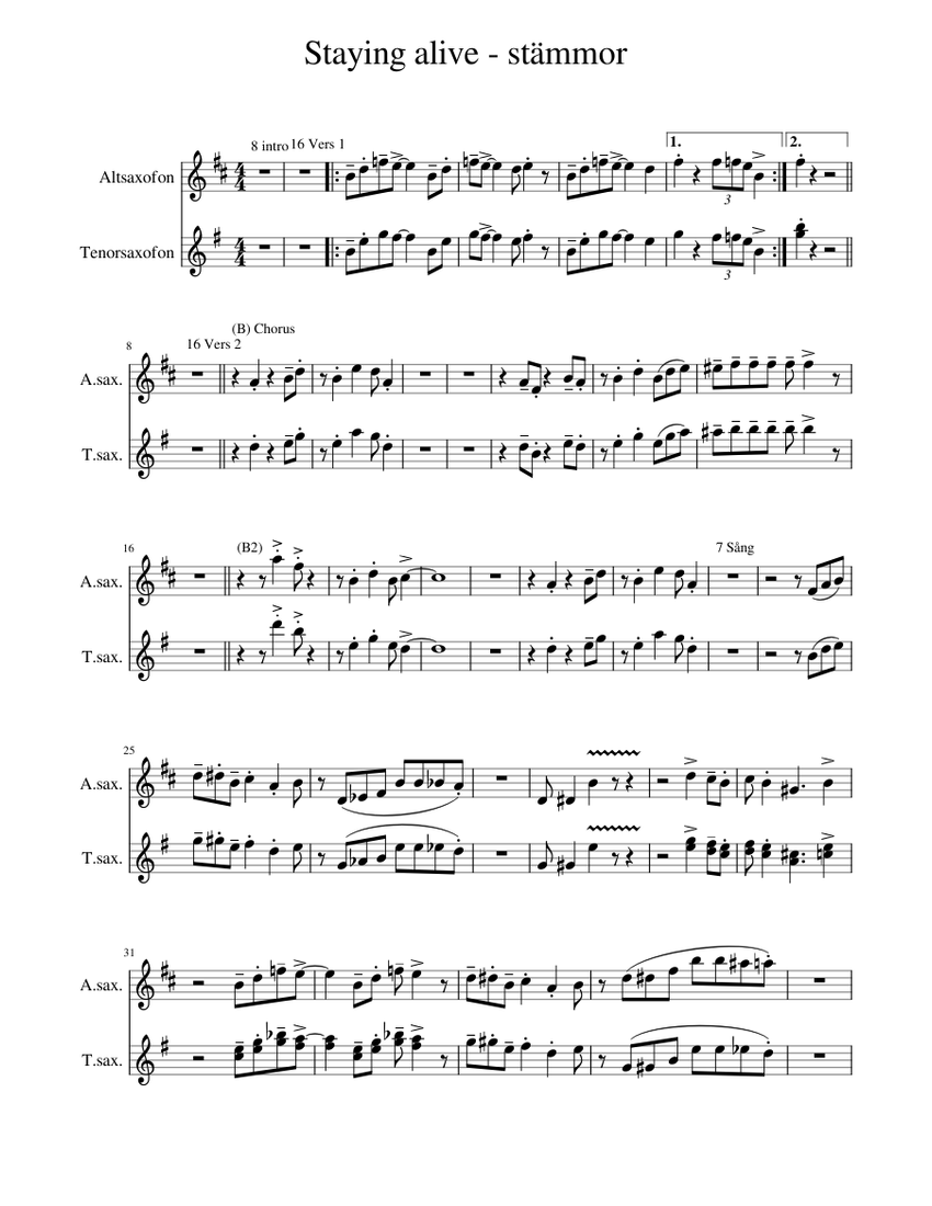 Staying alive (duas flautas) – Bee Gees Staying alive – - Staying alive ...