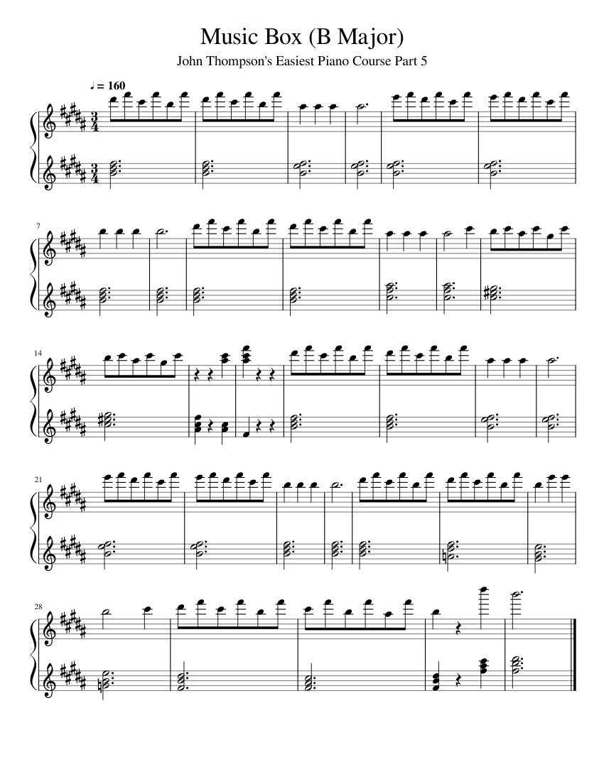 Music Box B Major Sheet music for Piano (Solo) Easy | Musescore.com