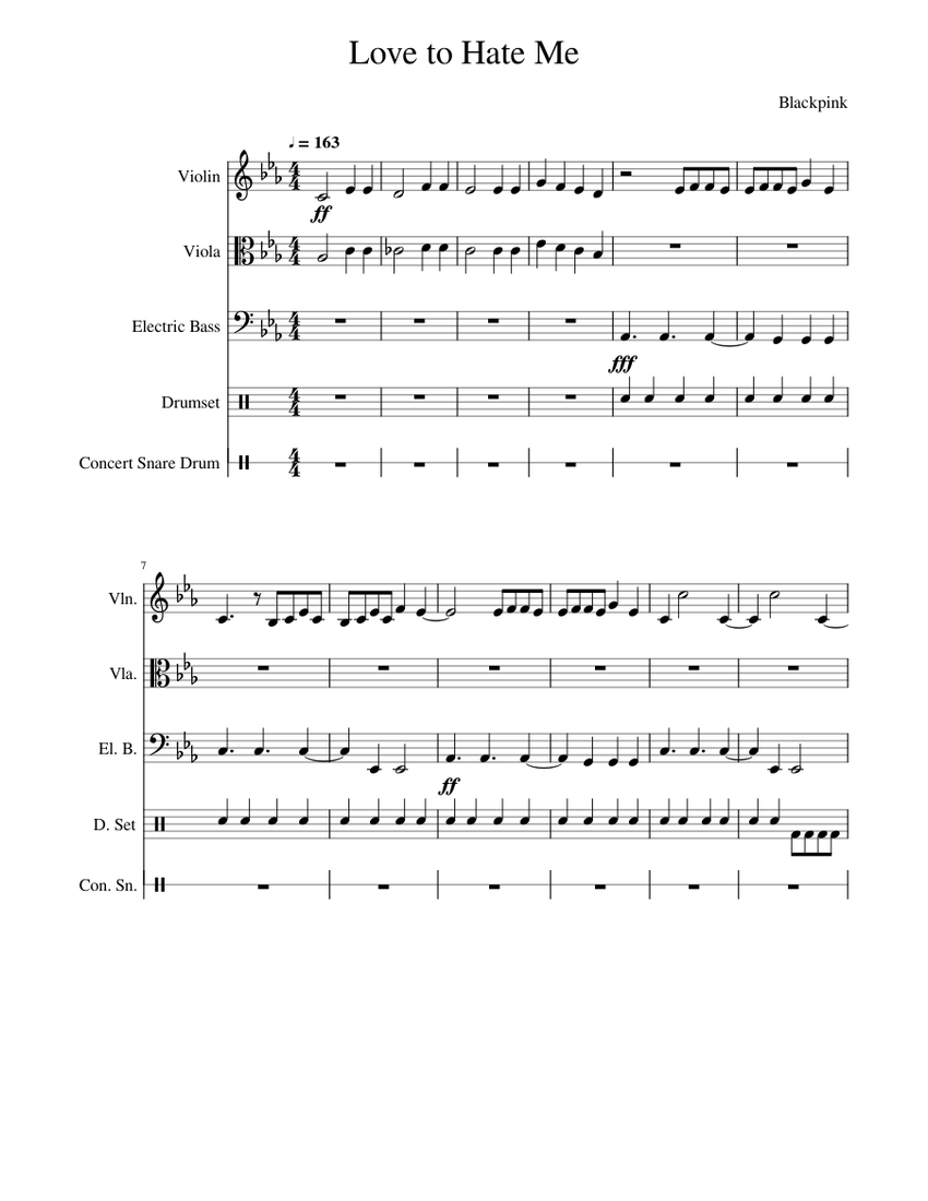 Love to Hate Me-Blackpink Sheet Music for Snare drum, Violin, Viola ...