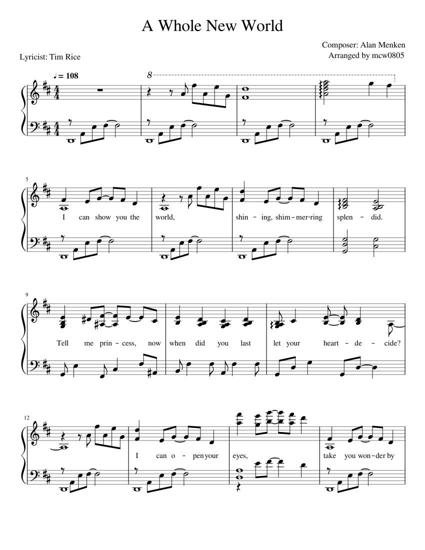 A Whole New World Sheet music for Piano (Solo) | Musescore.com