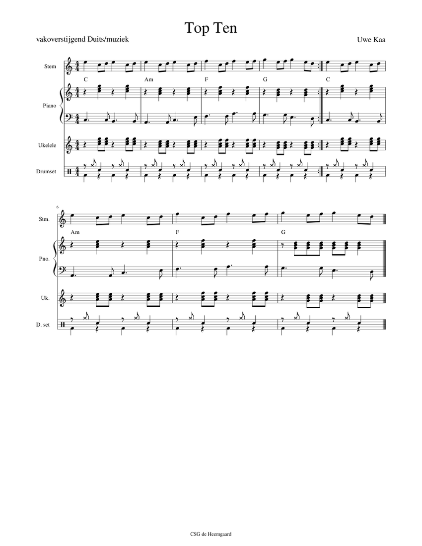 Top Ten Sheet music for Piano, Vocals, Drum group, Ukulele (Mixed ...