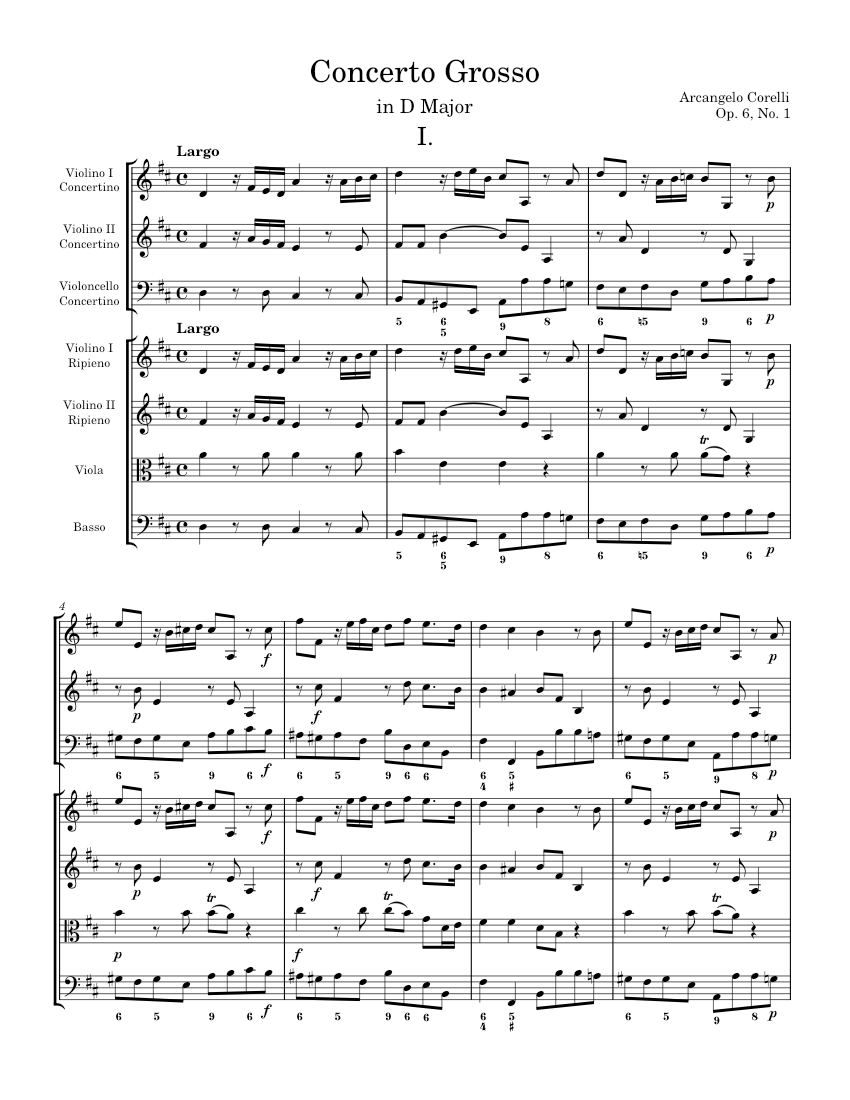 Concerto Grosso No. 1 in D Major - A. Corelli, Op. 6, No. 1 Sheet music ...