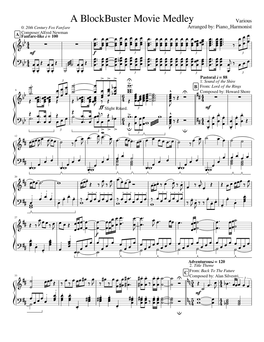 A BlockBuster Movie Medley-For Solo Piano Sheet music for Piano (Solo ...