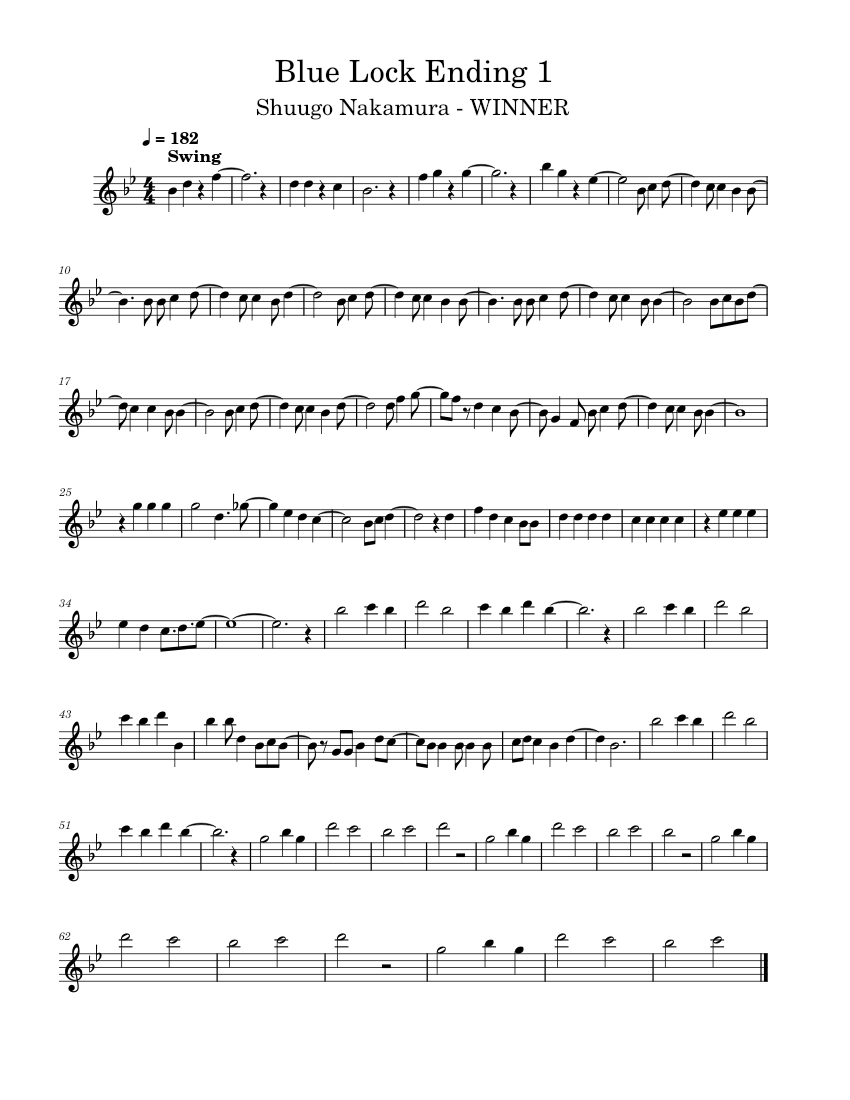 Blue Lock Ending 1 Sheet Music for Flute (Solo) | MuseScore.com