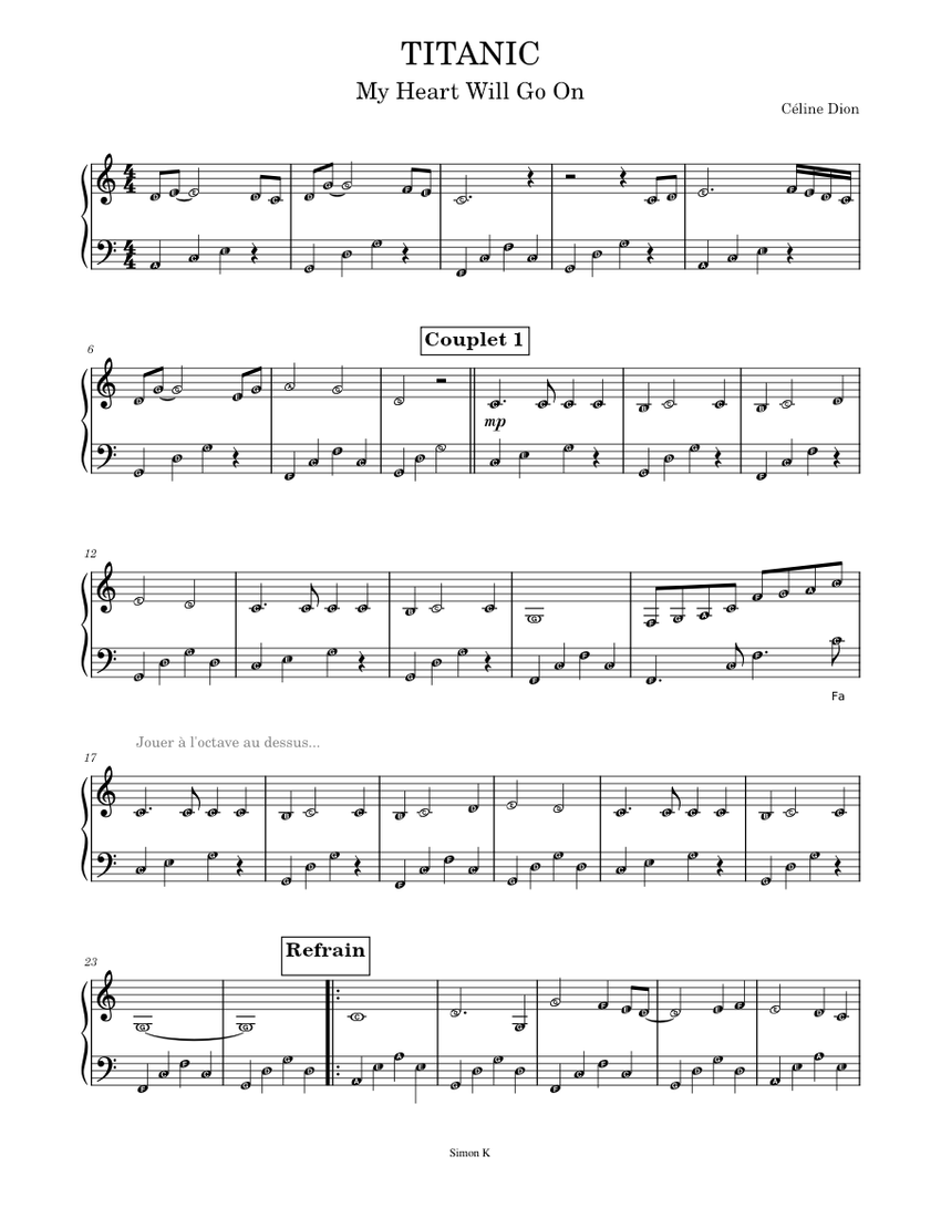 My Heart Will Go On – TITANIC Titanic Sheet music for Piano (Solo) Easy ...