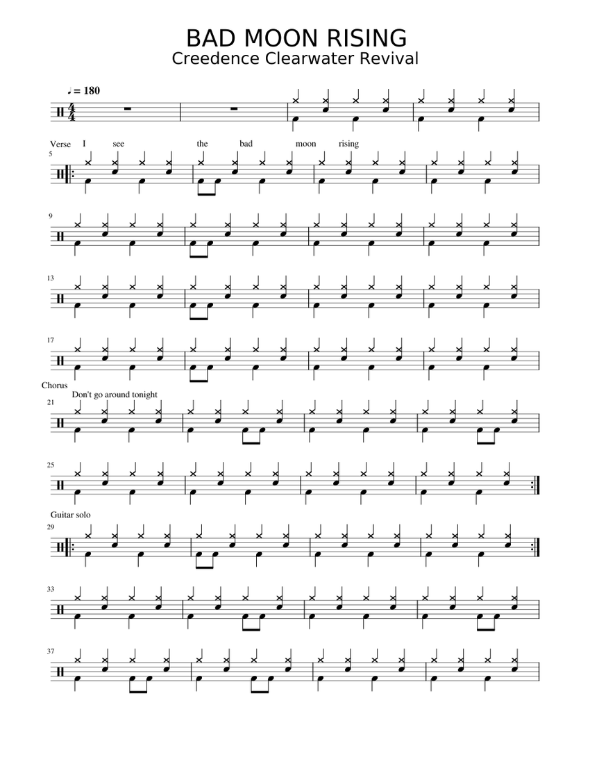 BAD_MOON_RISING Sheet Music for Drum group (Solo) | MuseScore.com