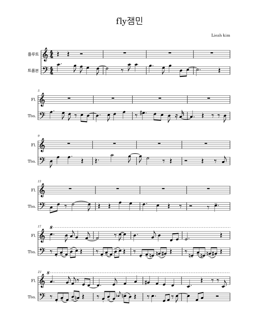 Fly mr to the moon – lieahkim fly잼민 Sheet music for Trombone, Flute ...