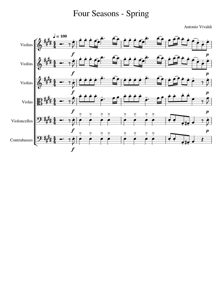 The Four Seasons (Spring) – Antonio Vivaldi Four Seasons - Spring Sheet ...