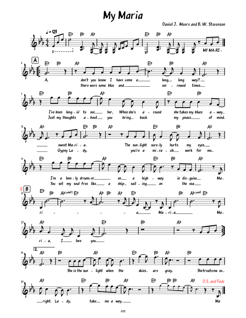My Maria (Lead sheet with lyrics ) Sheet Music with Chords for Piano ...
