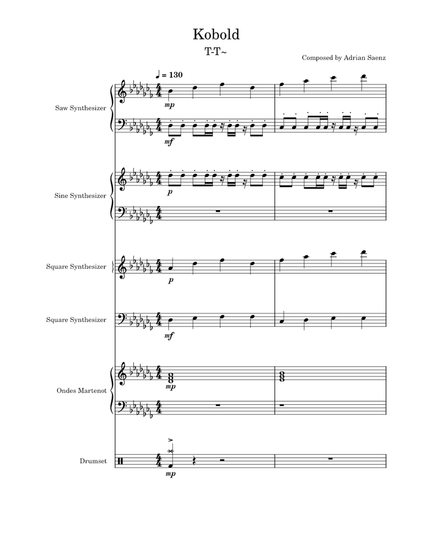 Kobold Sheet Music for Drum group, Synthesizer, Ondes martenot (Mixed ...