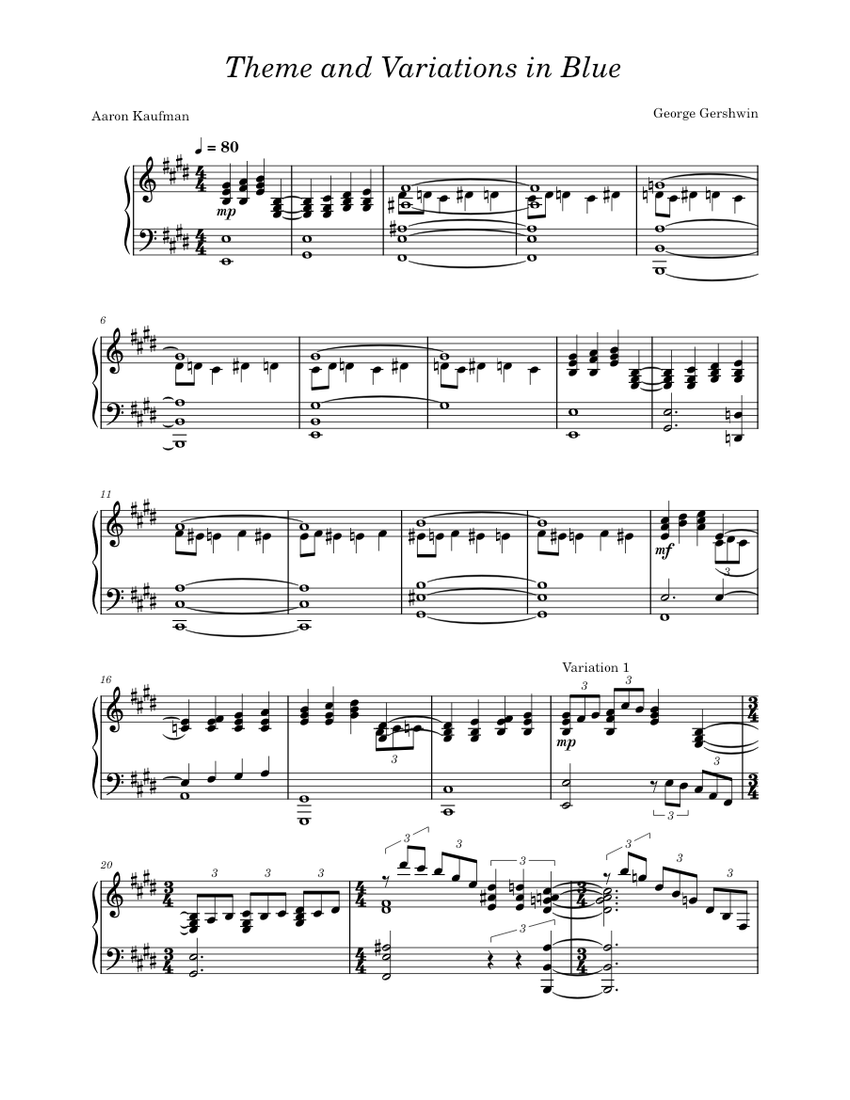 Theme and Variations in Blue Sheet music for Piano (Solo) | Musescore.com
