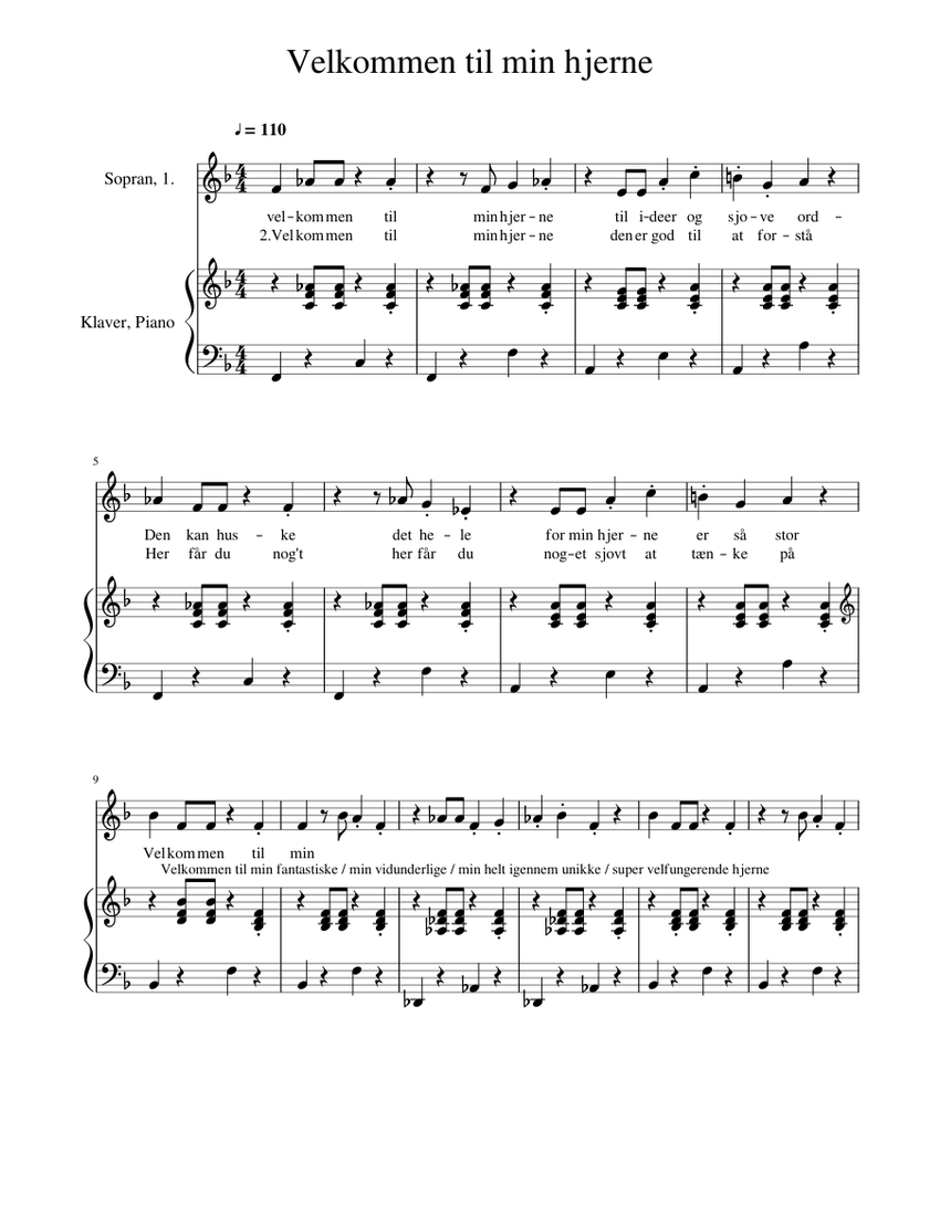 Velkommen til min hjerne Sheet music for Piano, Soprano (Piano-Voice ...