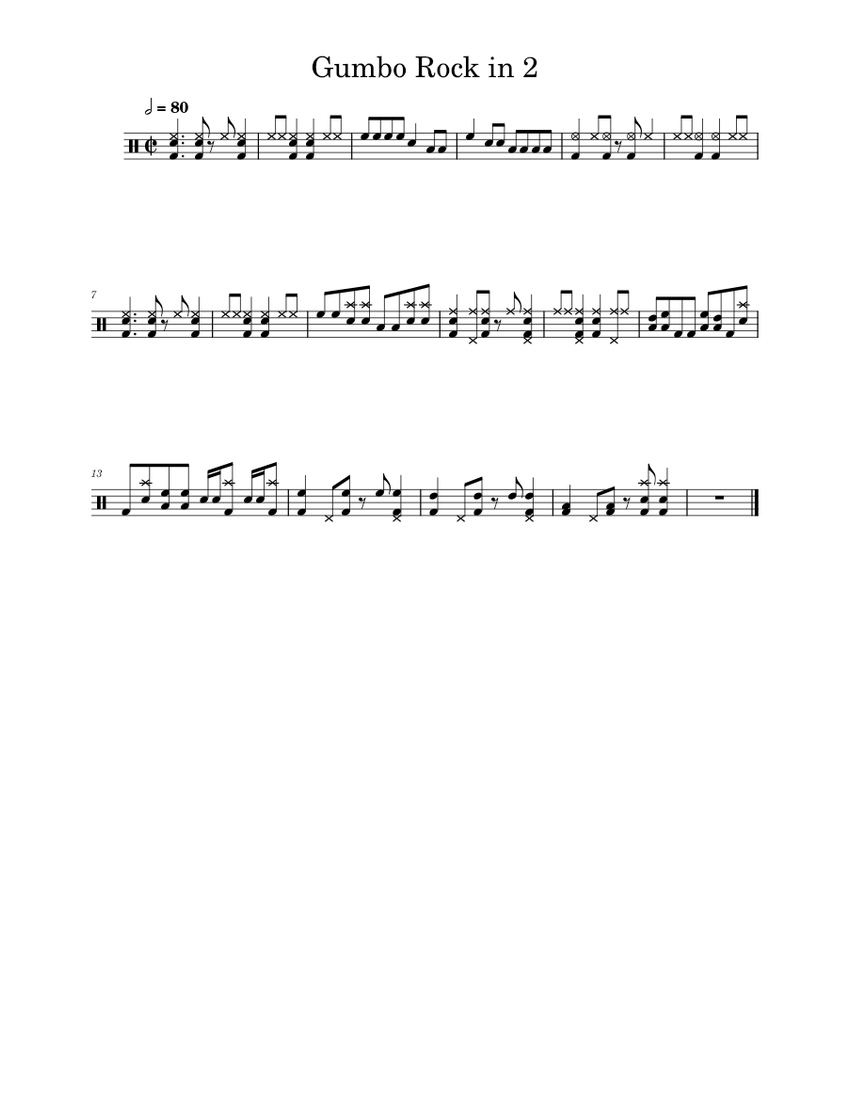 gumbo rock in 2 Sheet Music for Drum group (Solo) | MuseScore.com