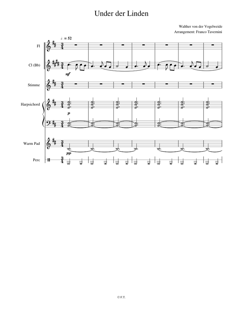 Under der Linden Sheet Music for Piano, Vocals (Chamber Orchestra ...