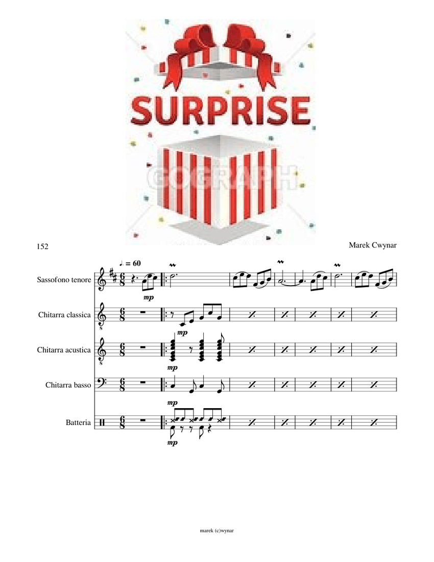 Surprise Sheet music for Saxophone tenor, Guitar, Bass guitar, Drum ...