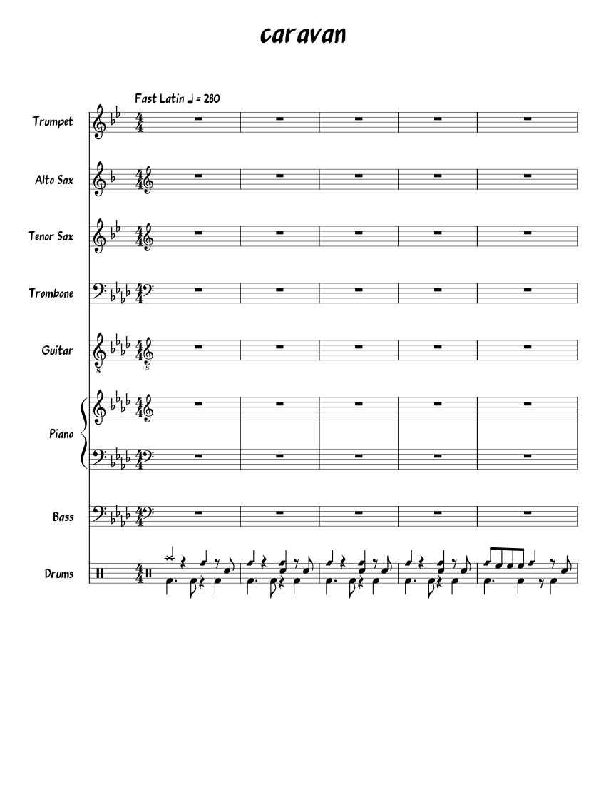 Caravan Sheet music for Piano, Trombone, Saxophone alto, Saxophone ...