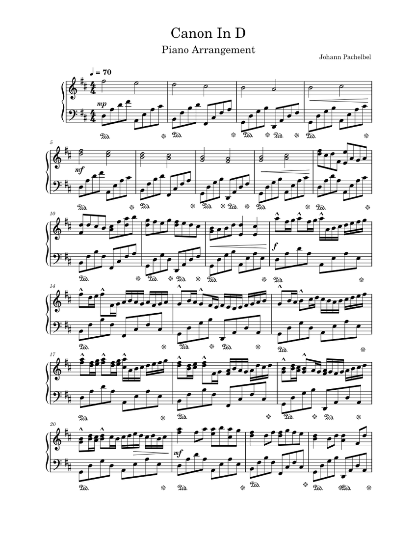 Canon in D – Johann Pachelbel Canon In D Sheet music for Piano (Solo ...
