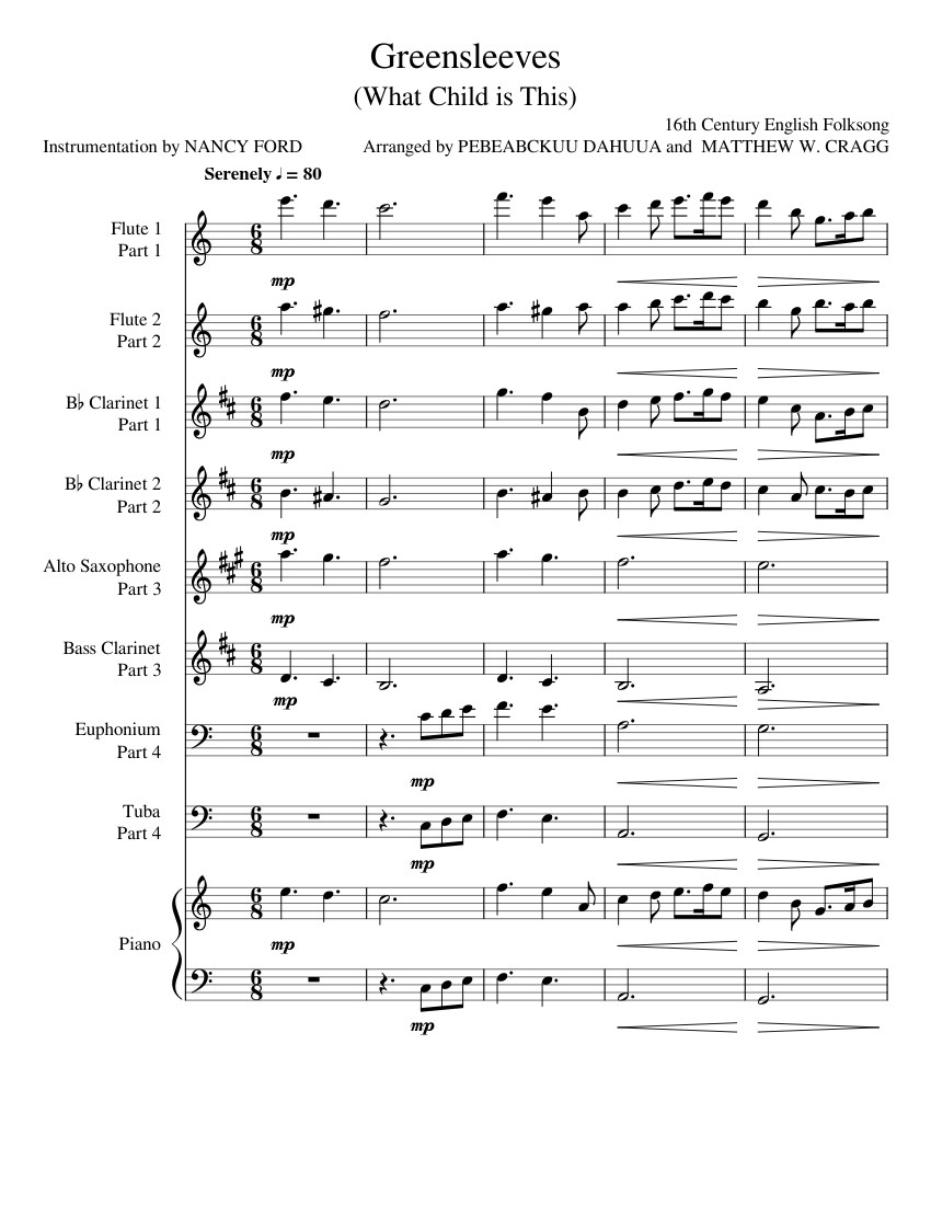Greensleeves (What Child Is This) (for wind ensemble) Sheet music for ...