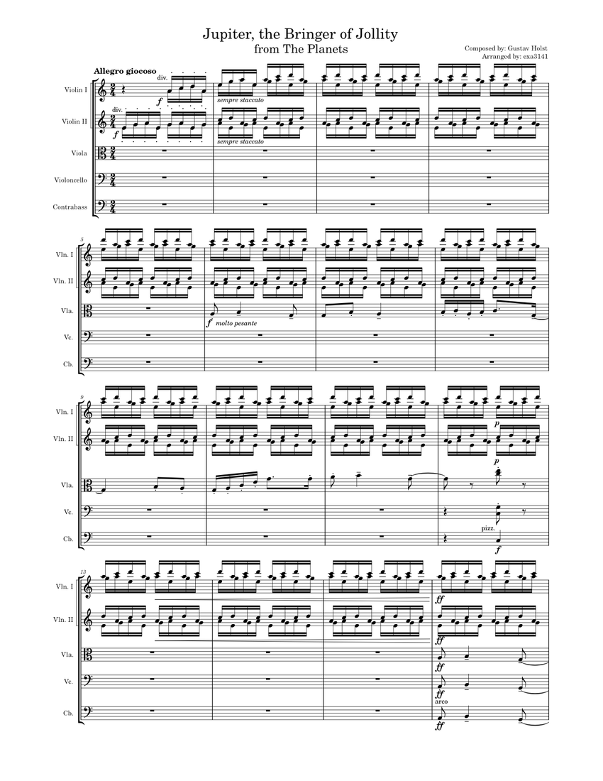 Jupiter, The Bringer Of Jollity - String Orchestra Arrangement - Gustav ...