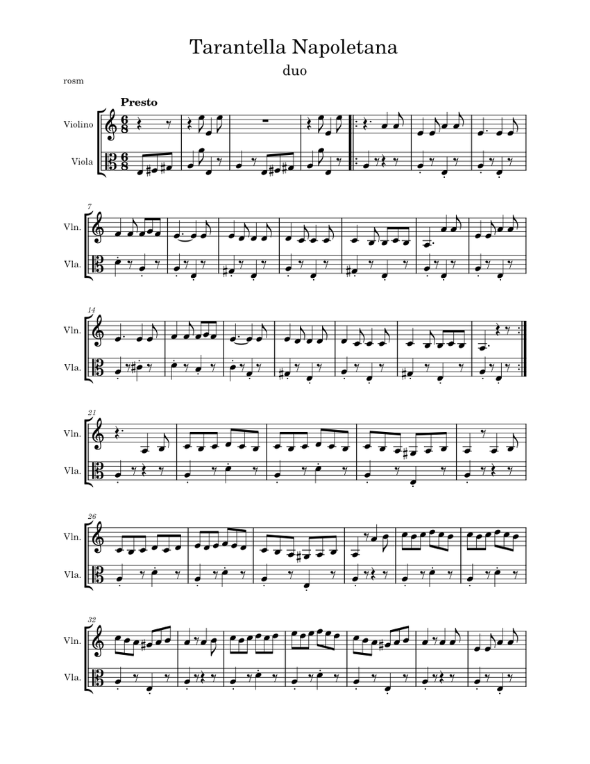 Tarantella Napoletana Sheet music for Violin, Viola (String Duet ...