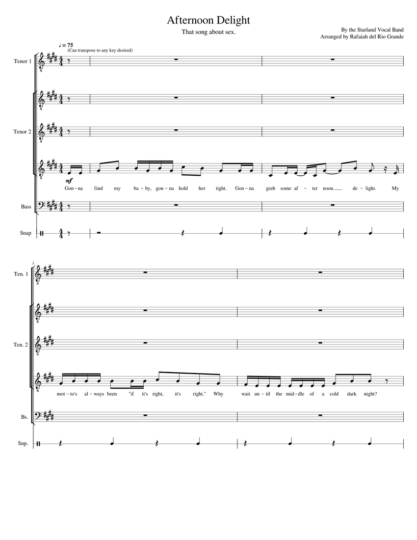 Afternoon Delight Sheet Music for Vocals, Hand clap (Mixed Ensemble ...