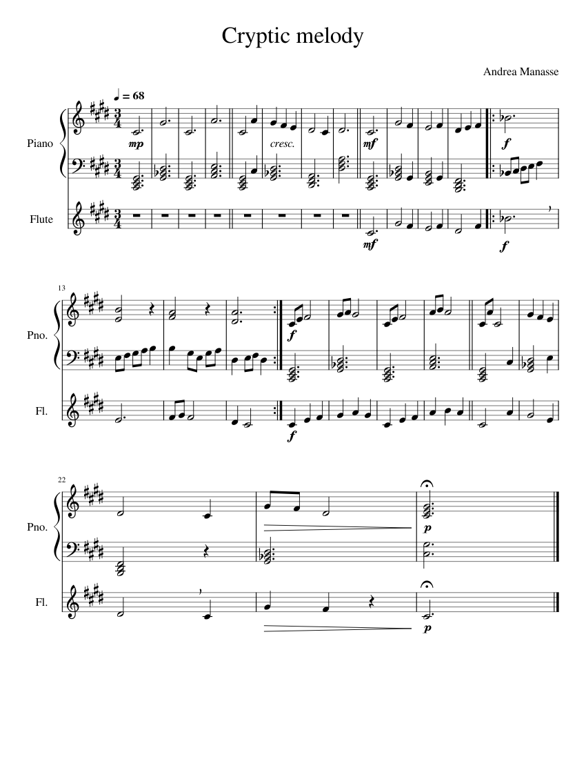 cryptic melody Sheet music for Piano, Flute (Piano Duo) | Musescore.com