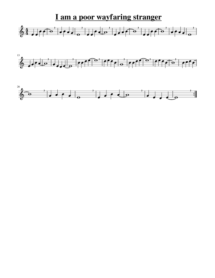 I Am A Poor Wayfaring Stranger Sheet Music For Saxophone Tenor Solo