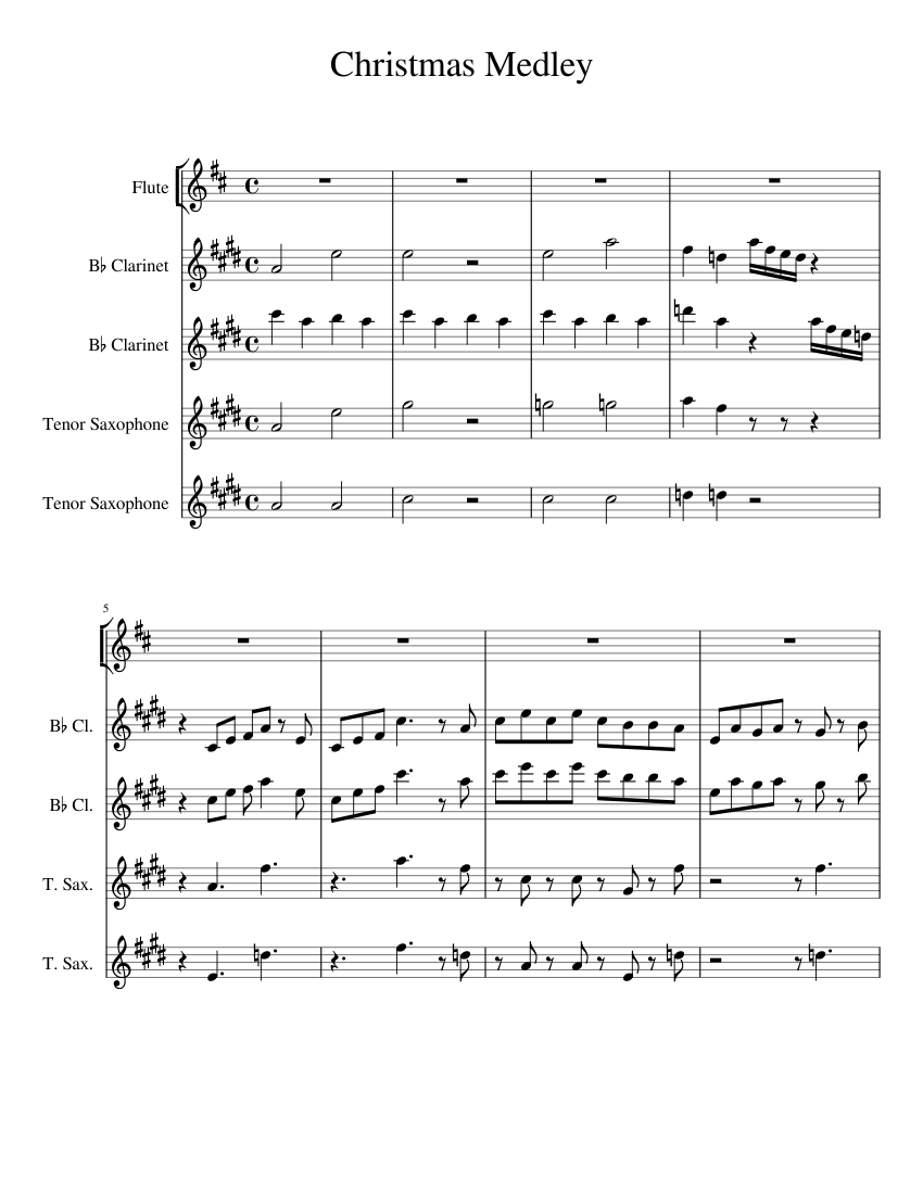 Christmas Medley Sheet Music for Flute, Clarinet in b-flat, Saxophone ...