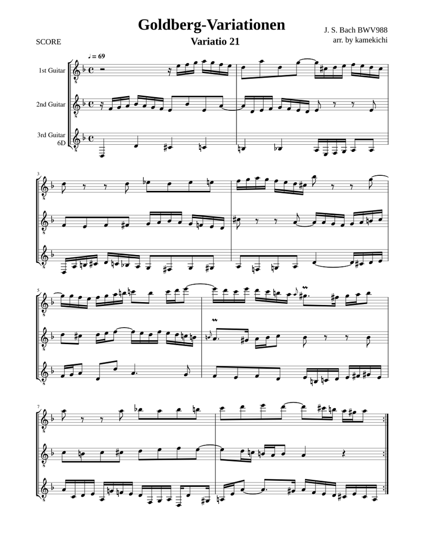 Goldberg-Variationen var21 Sheet music for Guitar (Mixed Trio ...
