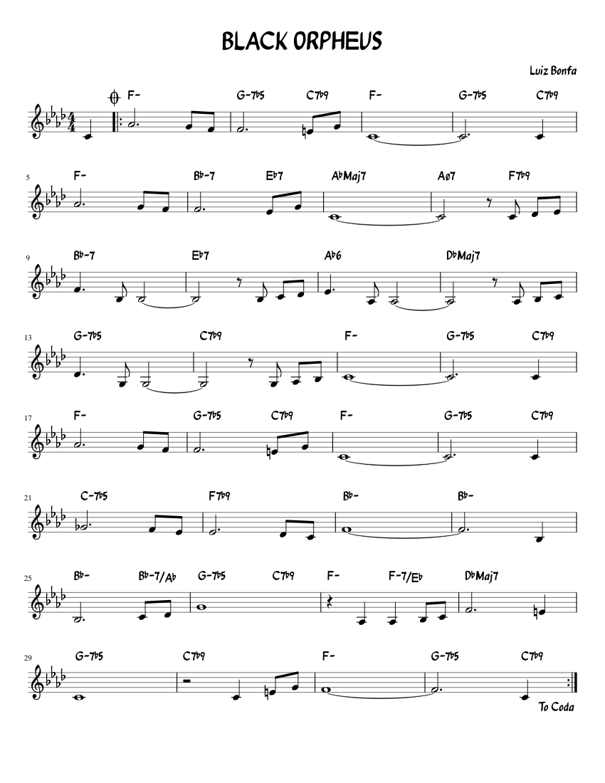 Black Orpheus Sheet music for Piano (Solo) Easy | Musescore.com