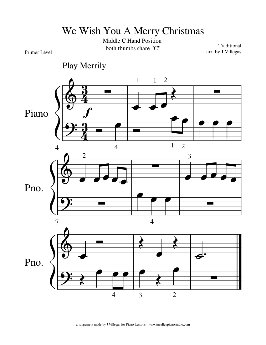 We Wish You A Merry Christmas Sheet Music for Piano (Solo) Easy ...
