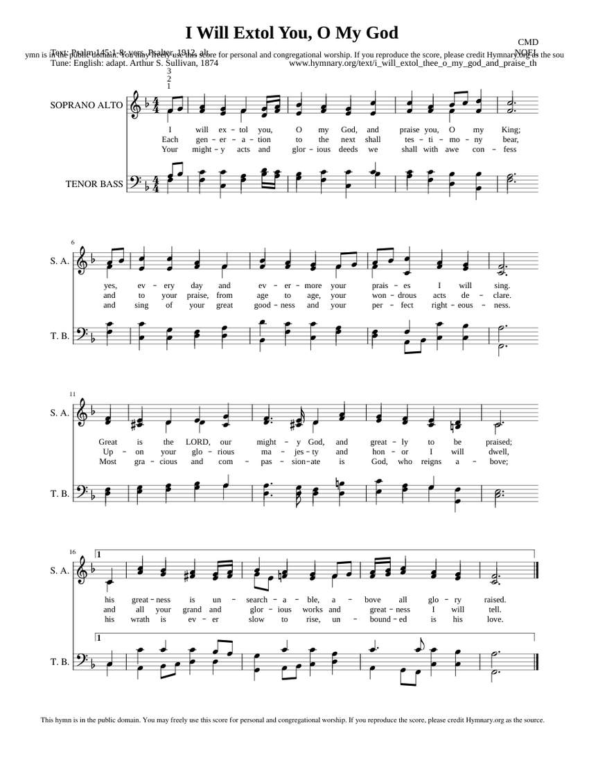 I Will Extol Thee, O My God Sheet Music for Piano, Soprano (Piano-Voice ...