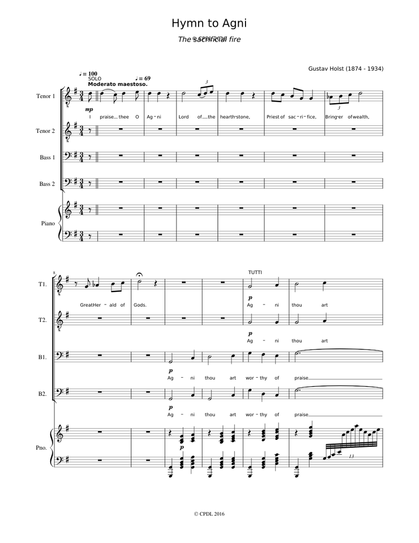 Hymn to Agni - Gustav Holst Sheet music for Piano, Bass guitar (Mixed ...