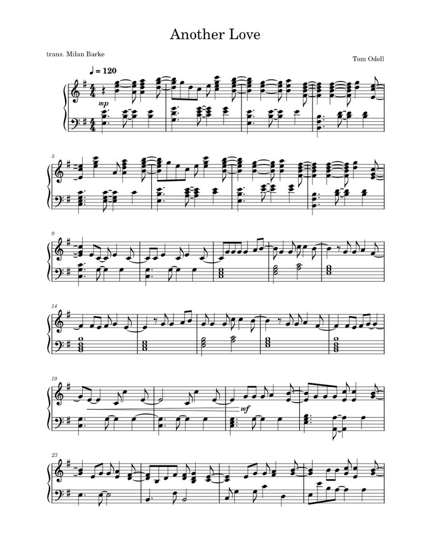 Another Love - Tom Odell Sheet Music for Piano (Solo) | MuseScore.com