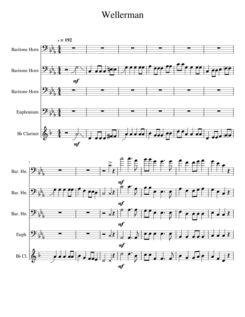Wellerman Sheet Music for Euphonium, Clarinet in b-flat, Baritone horn ...