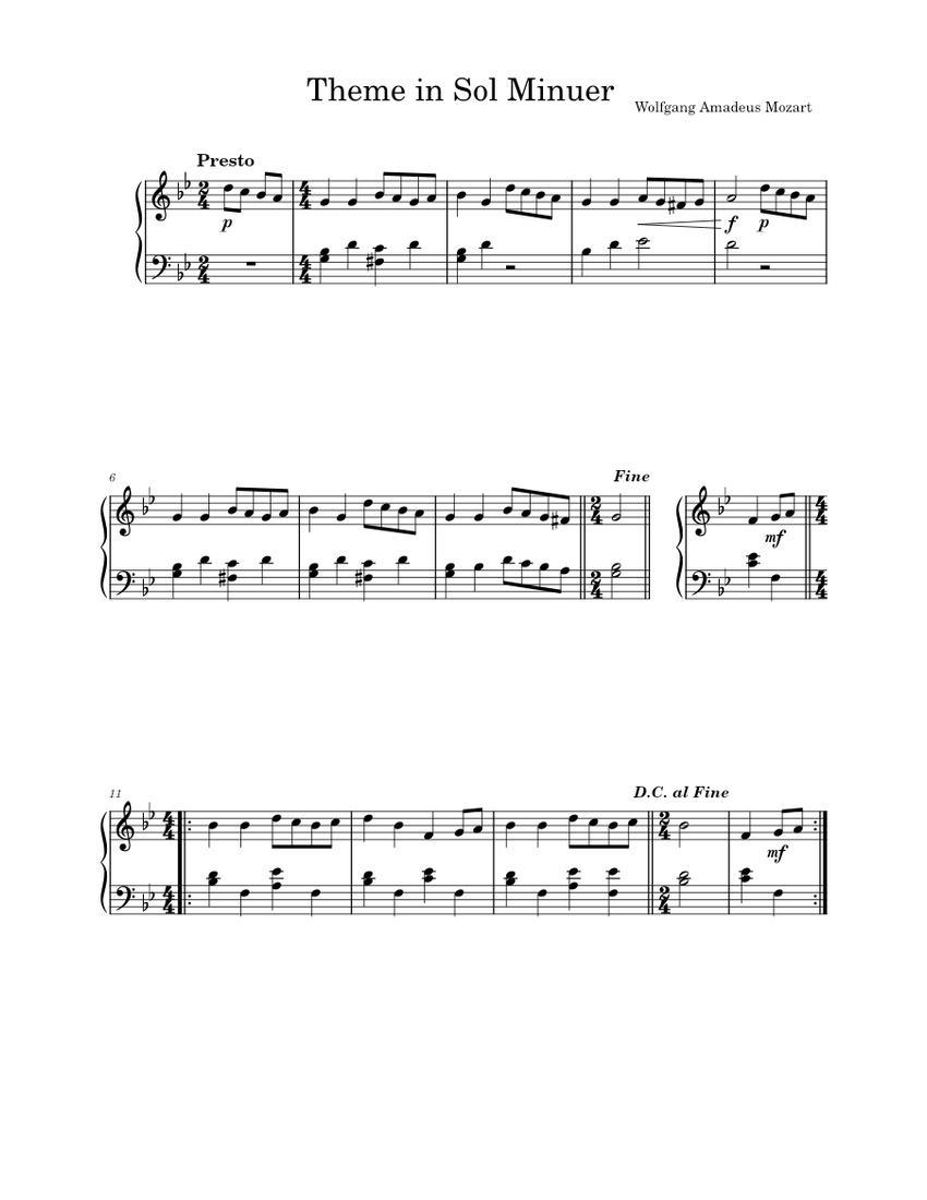 Theme In Sol Mineur Sheet Music for Piano (Solo) Easy | MuseScore.com