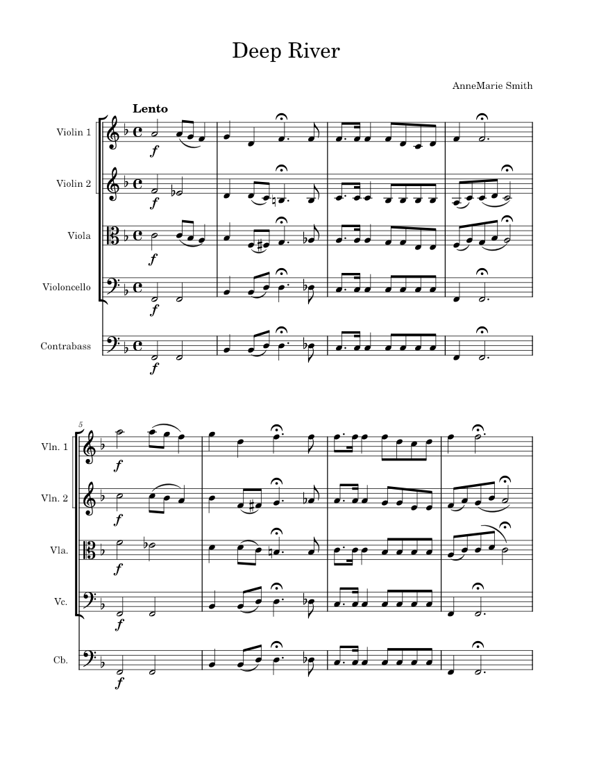 Deep River – Misc Traditional Sheet music for Contrabass, Violin, Viola ...
