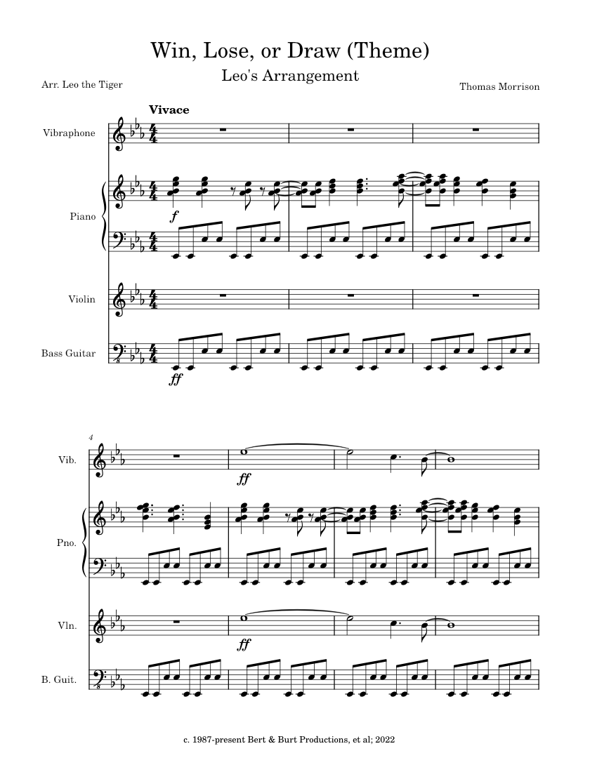 Win, Lose, or Draw (Theme) – Thomas Morrison Sheet Music for Piano ...
