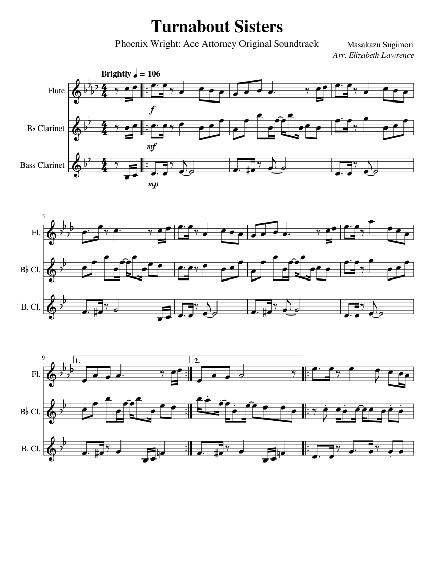 Turnabout Sisters Theme - Phoenix Wright: Ace Attorney Sheet music for ...