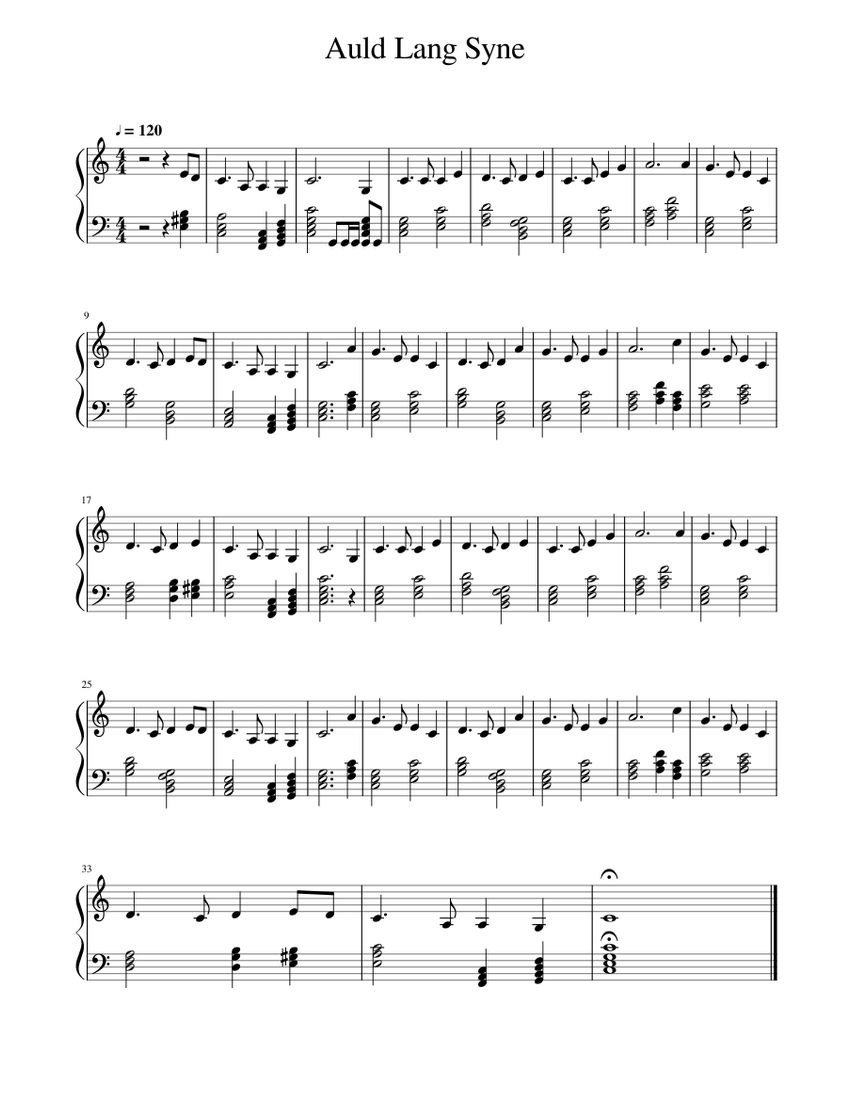 Auld Lang Syne Sheet Music for Piano (Solo) easy | MuseScore.com