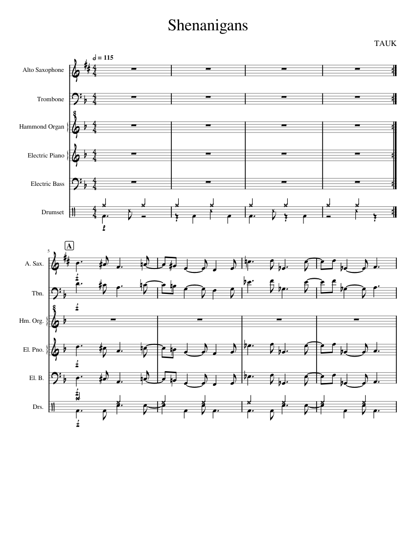 TAUK - Shenanigans Sheet music for Piano, Trombone, Organ, Saxophone ...